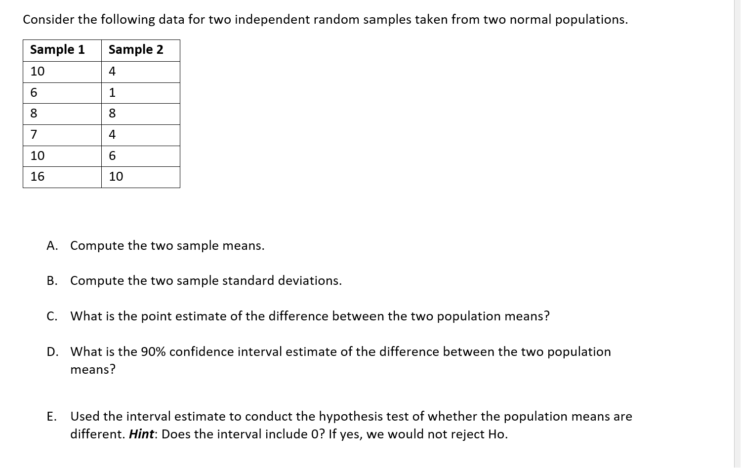 Solved Consider the following data for two independent | Chegg.com
