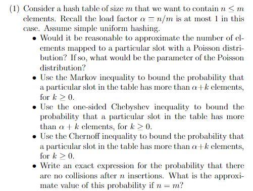 (1) Consider a hash table of size m that we want to | Chegg.com