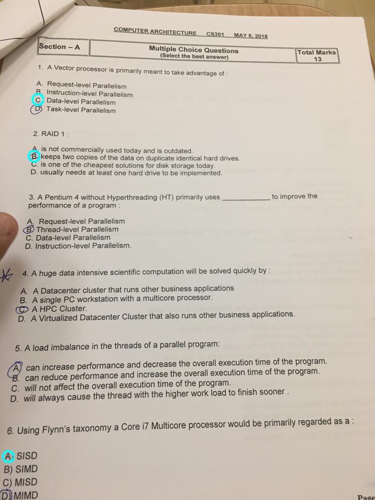 Solved COMPUTER ARCHITECTURE CS301 MAY 8, 2018 Section - A | Chegg.com