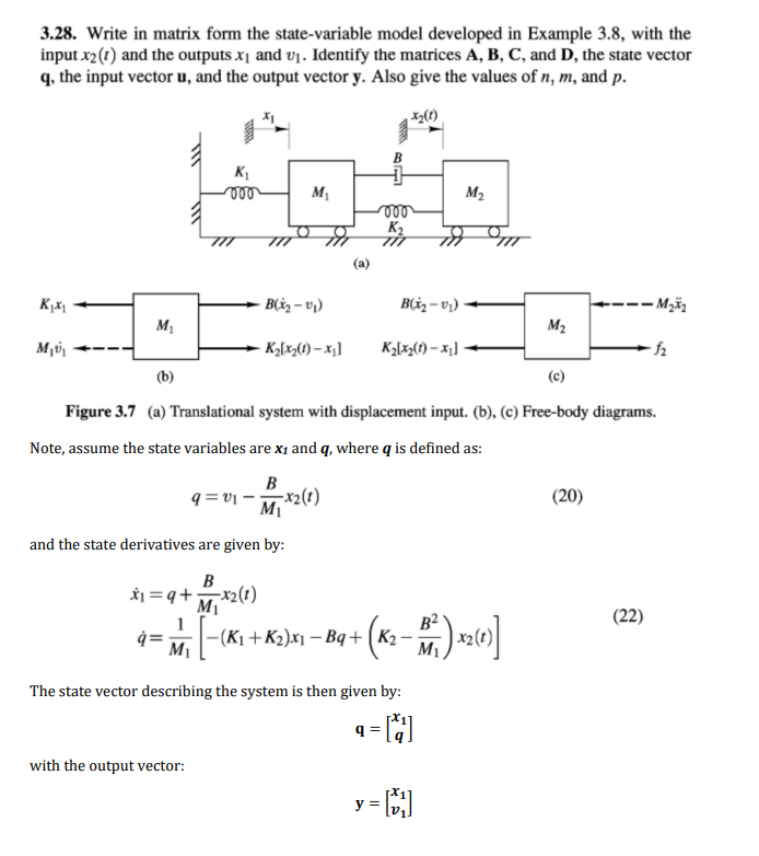 3.28. Write in matrix form the state-variable model | Chegg.com