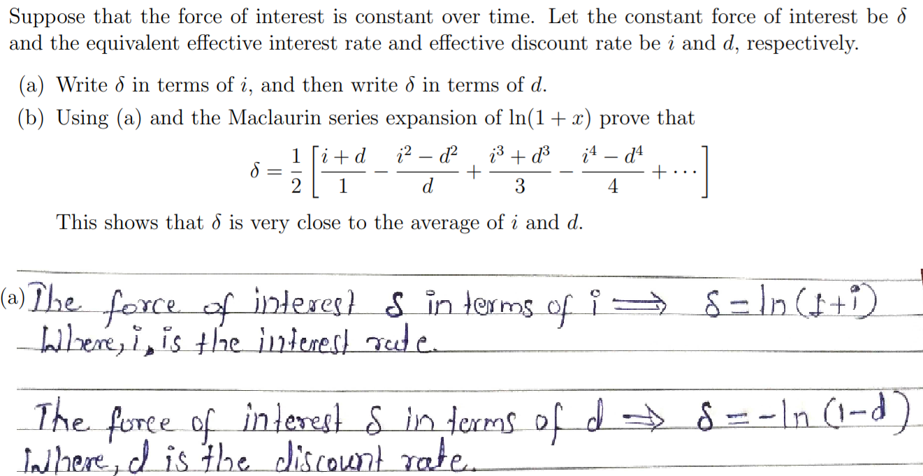 Solved Suppose that the force of interest is constant over | Chegg.com