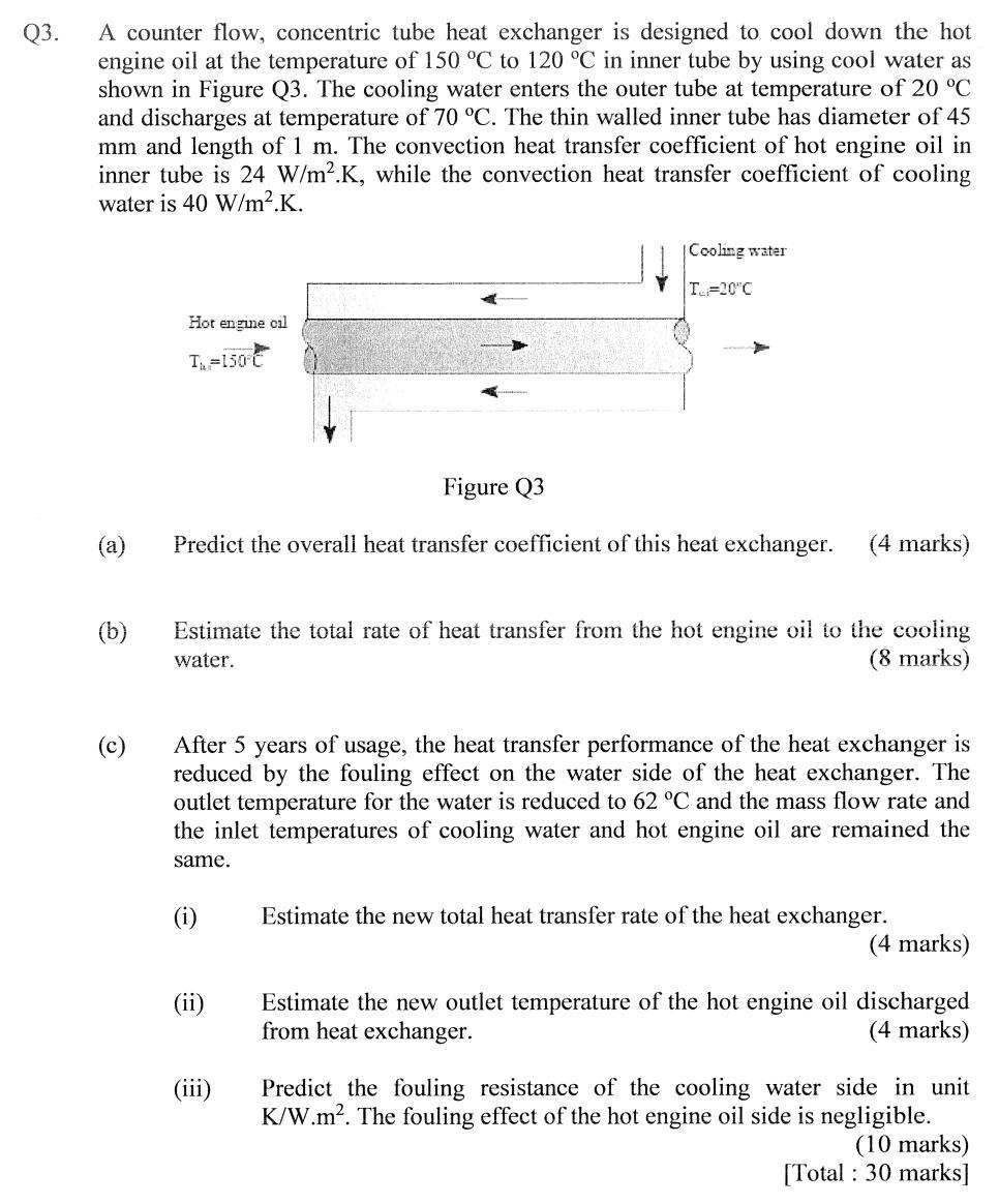 Solved Q3. A counter flow, concentric tube heat exchanger is | Chegg.com