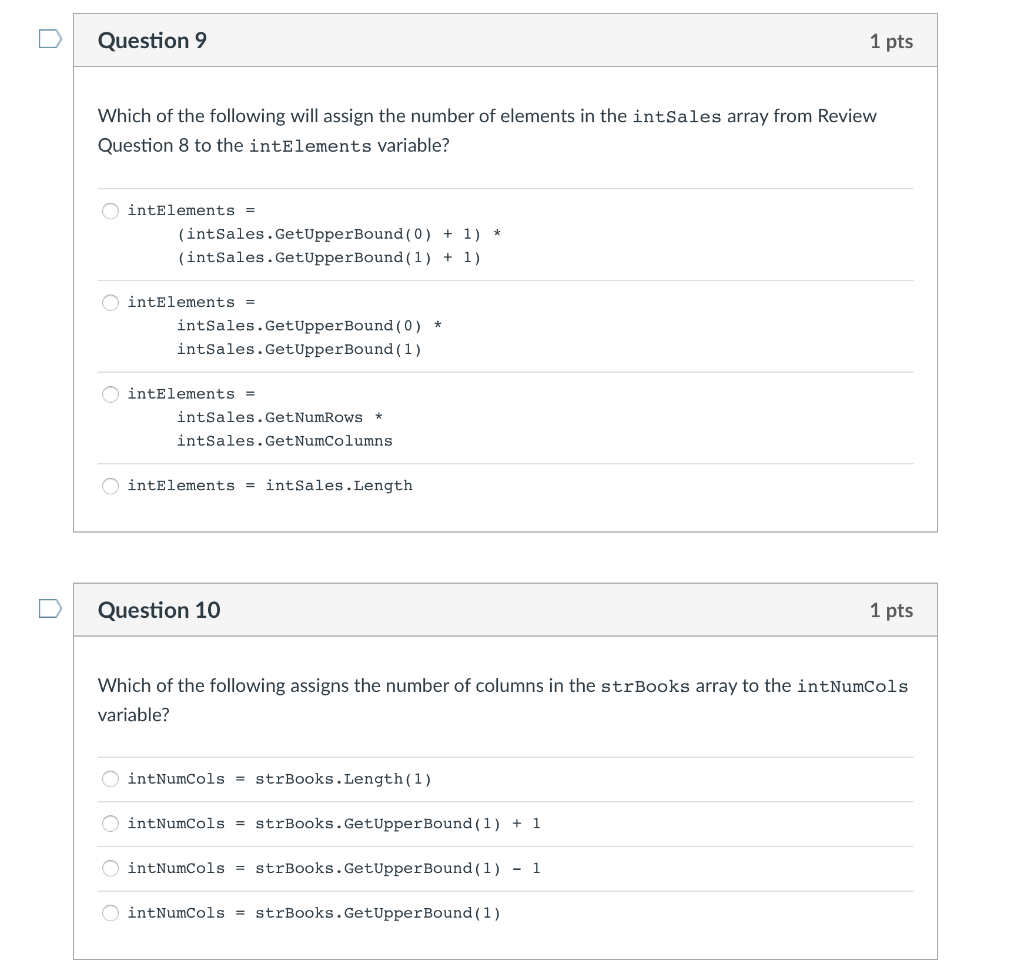 Solved Question 9 1 pts Which of the following will assign | Chegg.com
