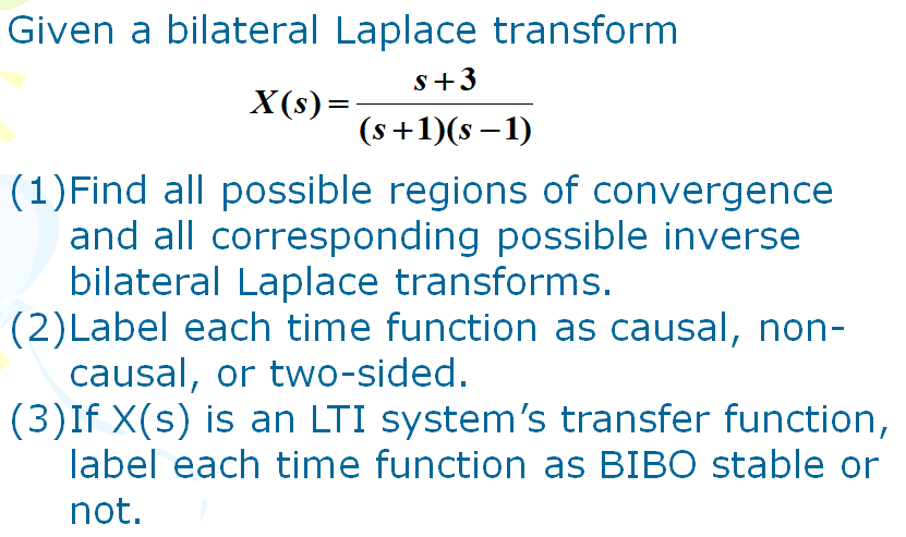 Solved Given a bilateral Laplace transform S +3 X(s)= (s | Chegg.com