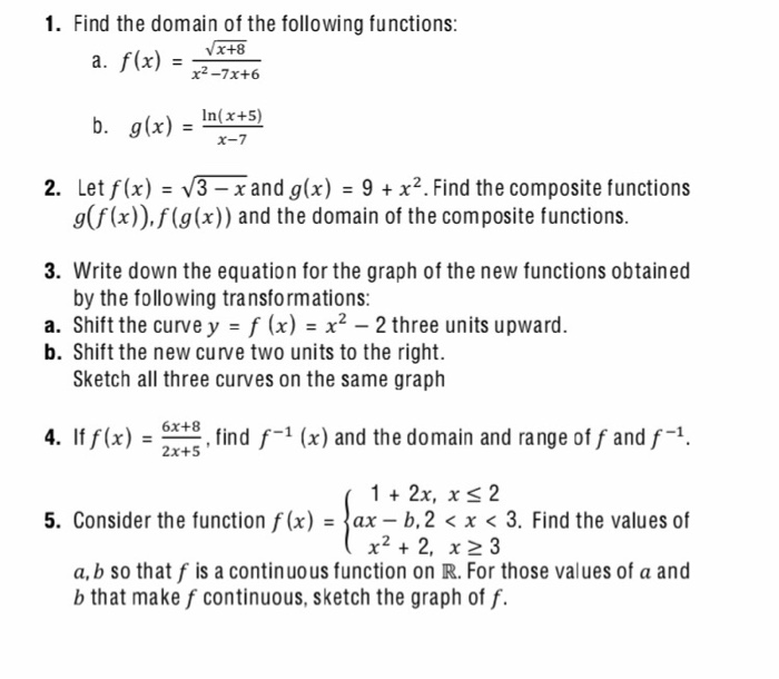 Solved 1. Find the domain of the following functions: a. | Chegg.com