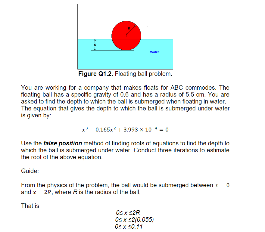 Solved R Water Figure Q1.2. Floating ball problem. You are | Chegg.com