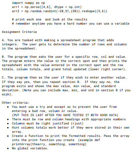 Solved import numpy as np arr1 = np.zeros([4,6), dtype = np. | Chegg.com