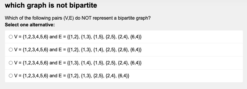 Solved which graph is not bipartite Which of the following | Chegg.com