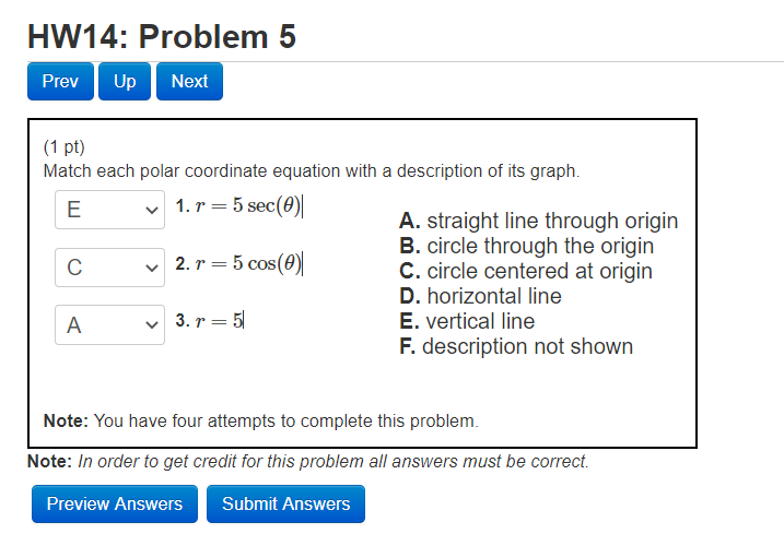 Solved HW14: Problem 5 Prev Up Next (1 pt) Match each polar | Chegg.com