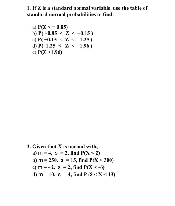 Solved 1. If Z is a standard normal variable, use the table | Chegg.com