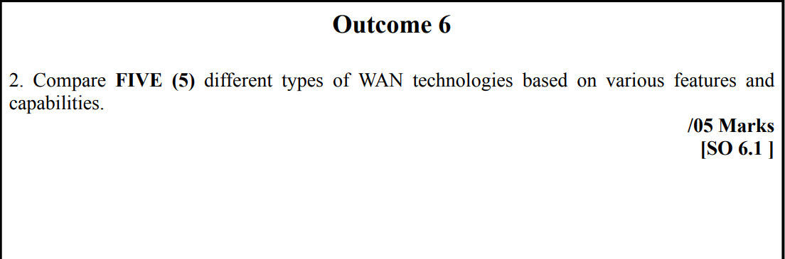 Solved 2. Compare FIVE (5) different types of WAN | Chegg.com