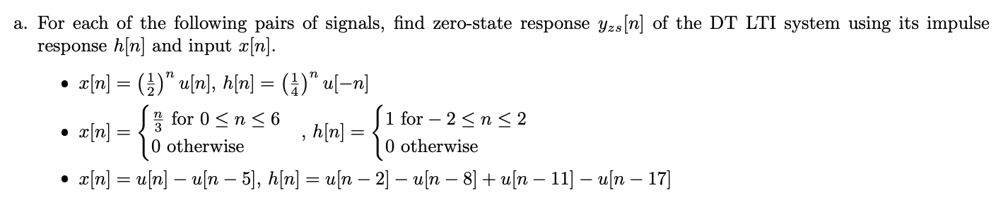 Solved n a. For each of the following pairs of signals, find | Chegg.com