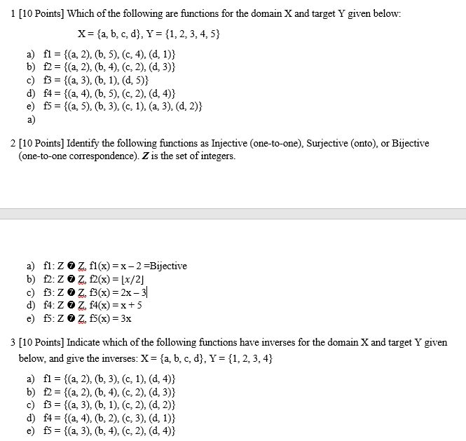 Solved 1 [10 Points] Which of the following are functions | Chegg.com
