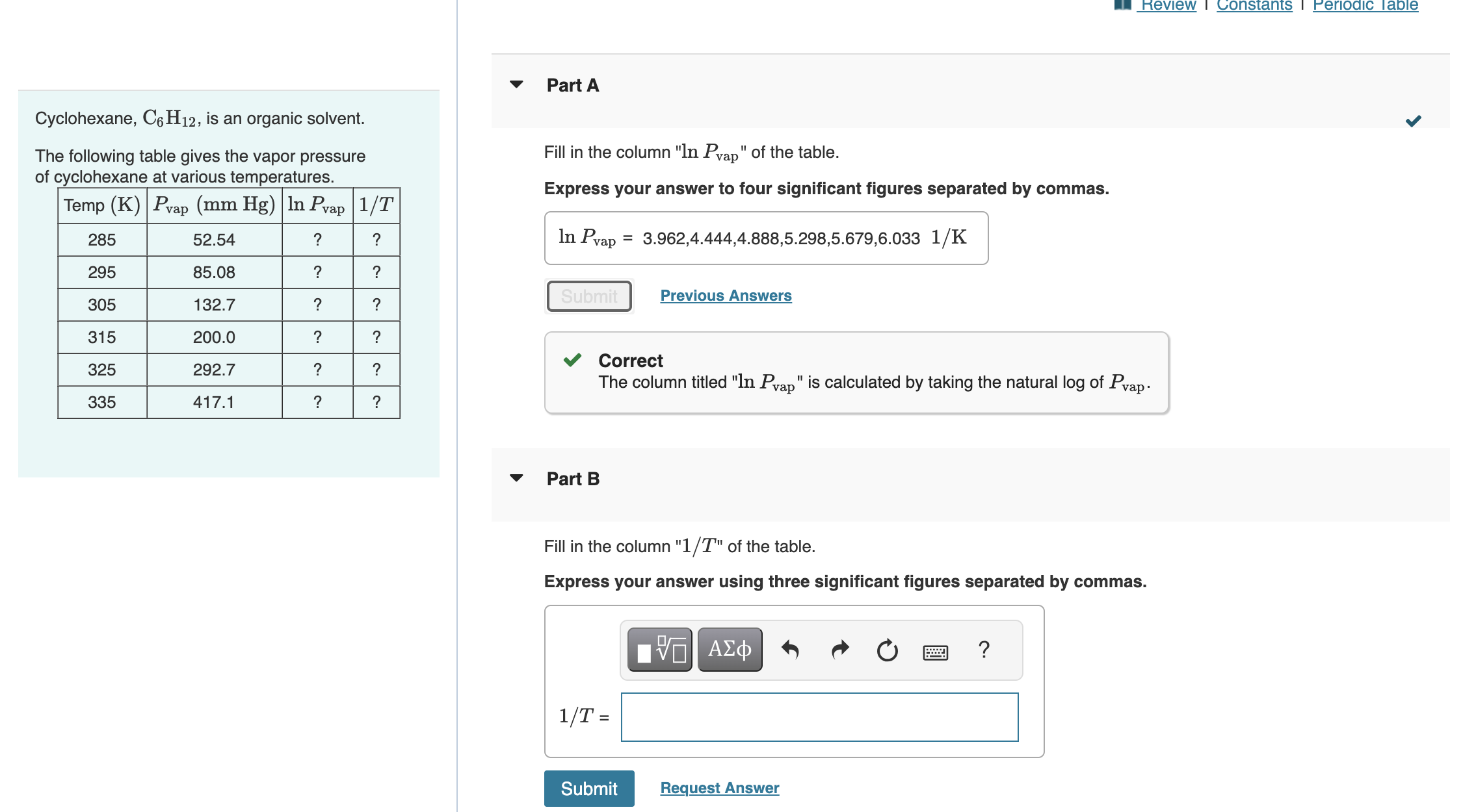 Solved Part BFill in the column " 1T " ﻿of the table.Express | Chegg.com