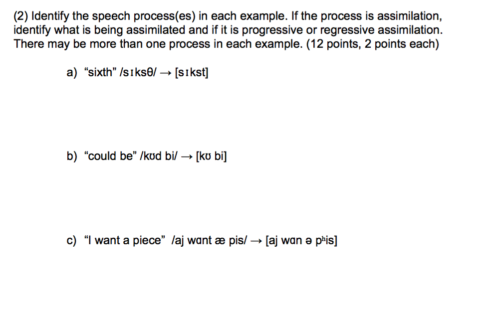 Solved (2) Identify the speech process(es) in each example. | Chegg.com