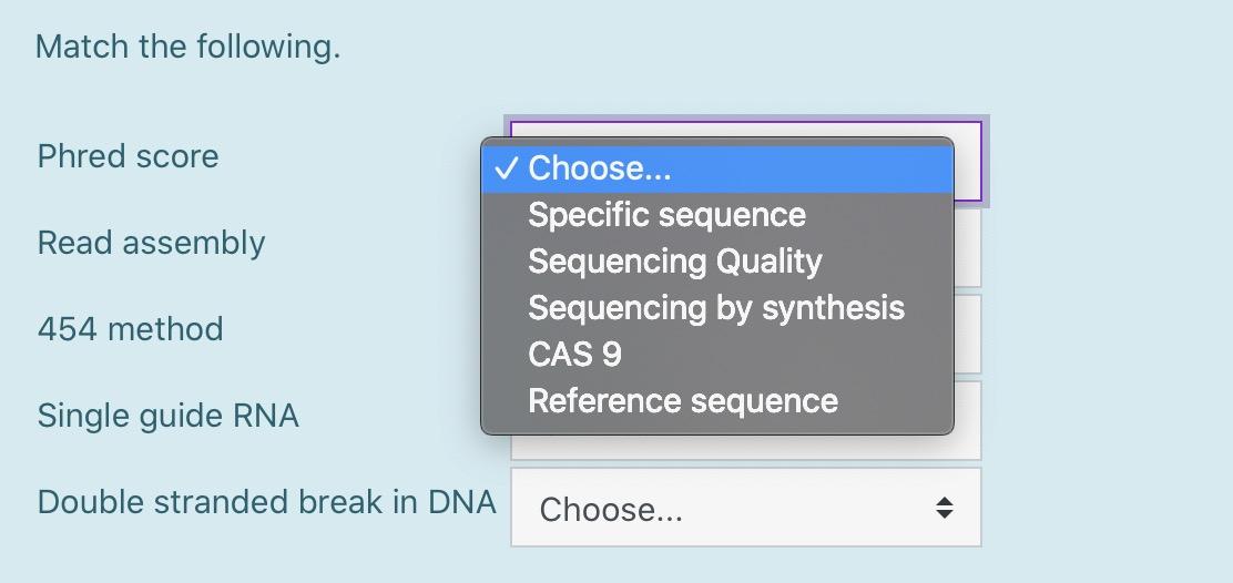 Solved Match the following. Phred score Read assembly | Chegg.com