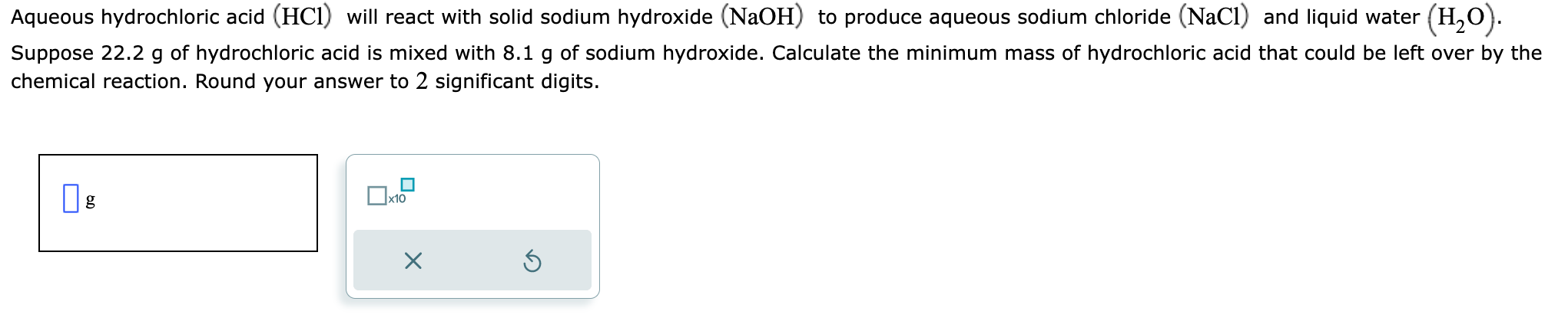 Solved Aqueous hydrochloric acid (HCI) will react with solid | Chegg.com