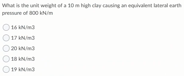 Solved What is the unit weight of a 10 m high clay causing | Chegg.com