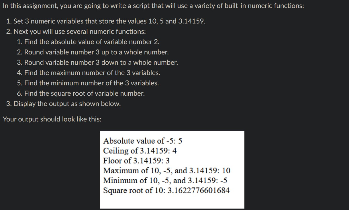 Solved 1 Set 3 Numeric Variables That Store The Values 105
