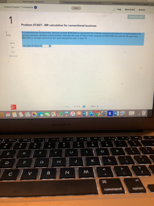 Solved Online Chapter 7 homework Help Save&Exit Submit | Chegg.com
