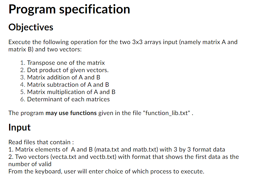 Solved Program specification Objectives Execute the | Chegg.com