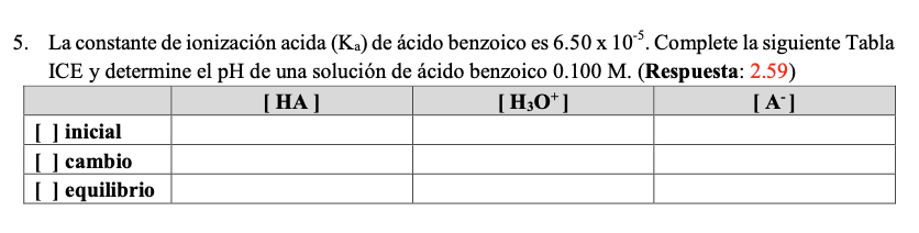 Solved The acid ionization constant (Ka) of benzoic acid is | Chegg.com
