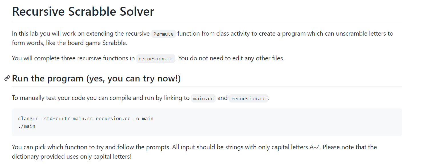 Solved Recursive Scrabble Solver In this lab you will work | Chegg.com