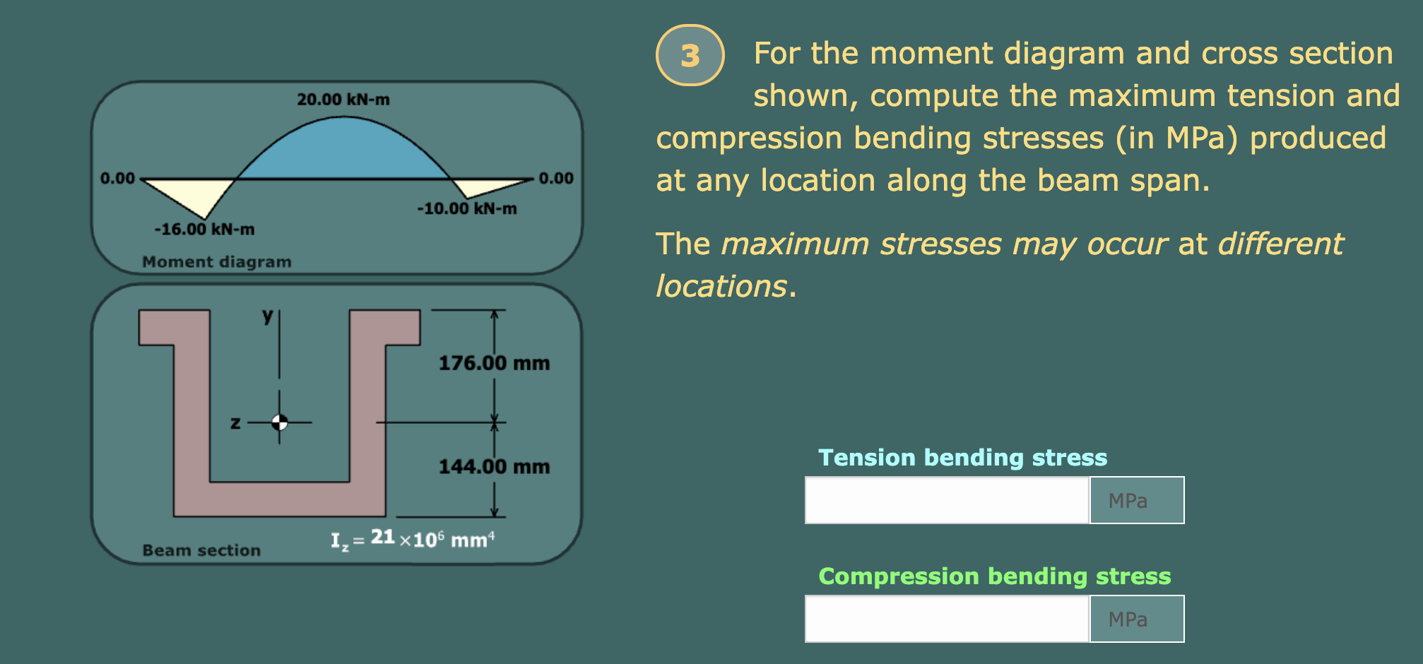 Solved 3 For The Moment Diagram And Cross Section Shown