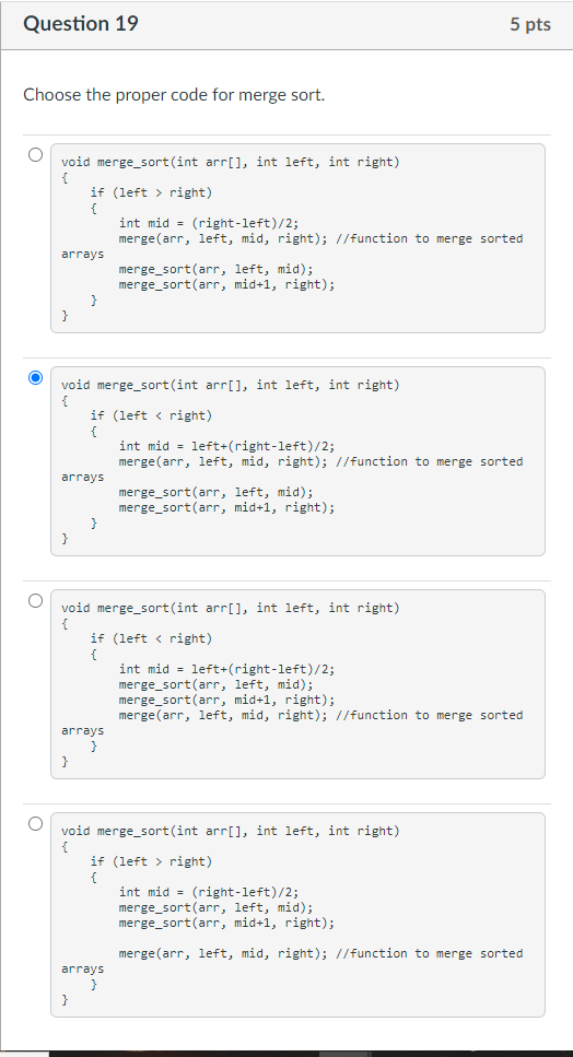 Solved Question 19 5 pts Choose the proper code for merge | Chegg.com