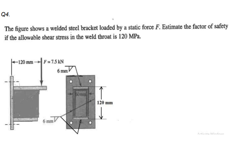 Solved Q4.The figure shows a welded steel bracket loaded by | Chegg.com