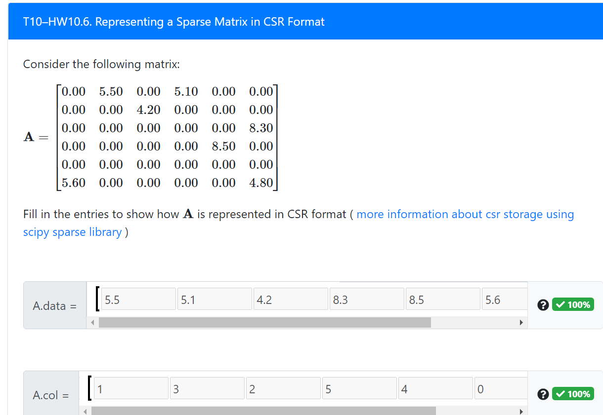Solved T10-HW10.6. Representing a Sparse Matrix in CSR | Chegg.com