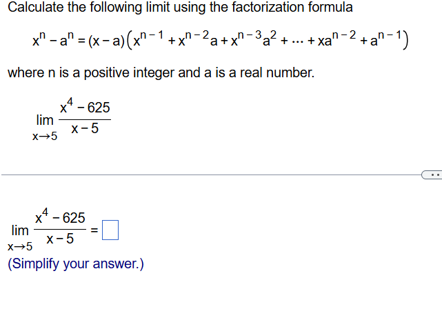 Solved Calculate the following limit using the factorization | Chegg.com