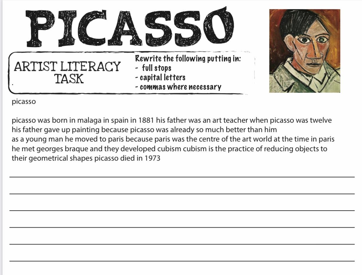 Solved PICASSO ARTIST LITERACY TASK Rewrite the following | Chegg.com