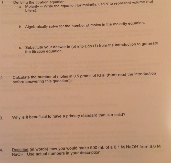 Solved Deriving the titration equation a. Molarity -Write | Chegg.com