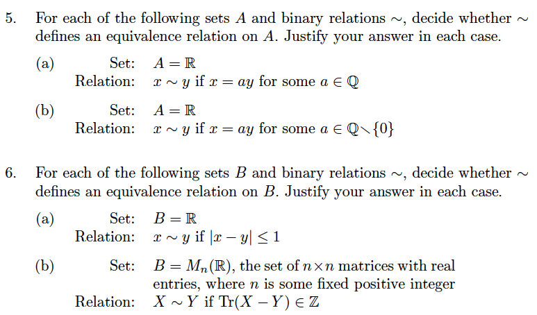 Solved For each of the following sets A and binary relations | Chegg.com