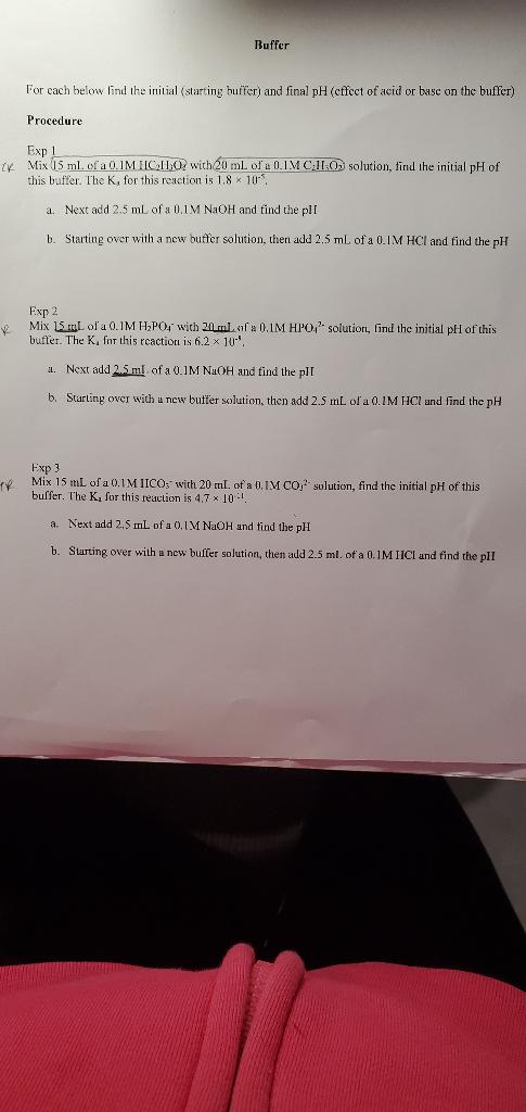 Solved For each below lind the initial (starting buffer) and | Chegg.com