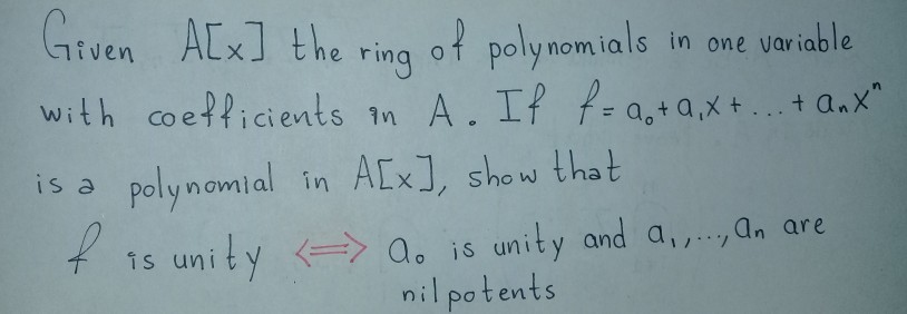 Solved Given A[x] the ring of polynomials in one variable | Chegg.com