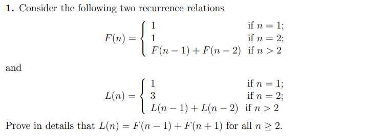 Solved 1. Consider the following two recurrence relations | Chegg.com
