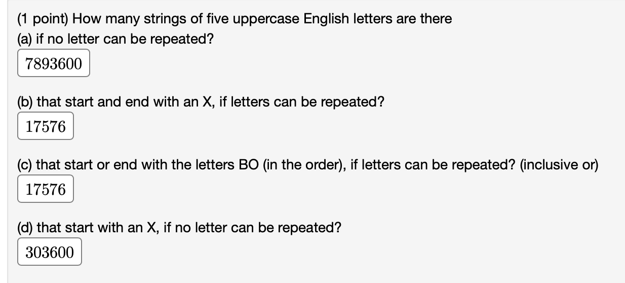 Solved (1 point) How many strings of five uppercase English | Chegg.com