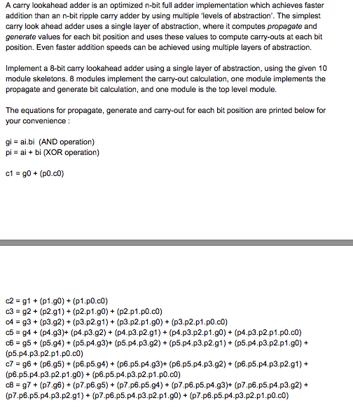 A carry lookahead adder is an optimized n-bit full | Chegg.com