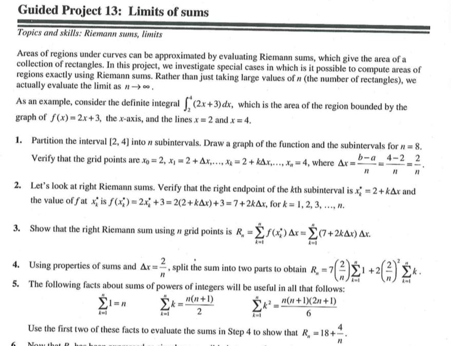Solved Guided Project 13: Limits of sums Topics and skills: | Chegg.com