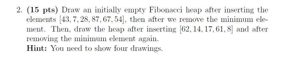 Solved 2. (15 pts) Draw an initially empty Fibonacci heap | Chegg.com