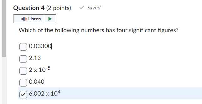 Solved Which of the following numbers has four significant | Chegg.com