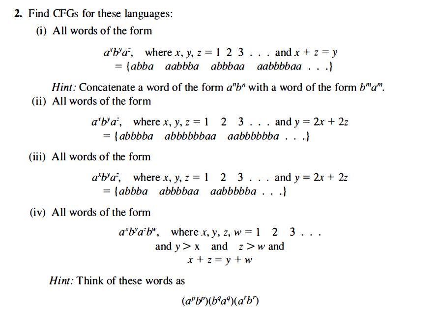 Solved 2. Find CFGs for these languages: (i) All words of | Chegg.com