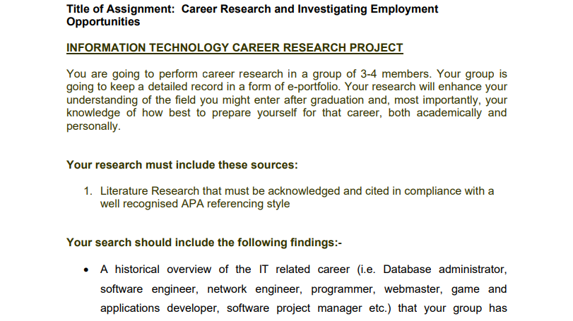 Solved Title of Assignment: Career Research and | Chegg.com