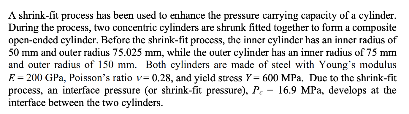 Solved A shrink-fit process has been used to enhance the | Chegg.com