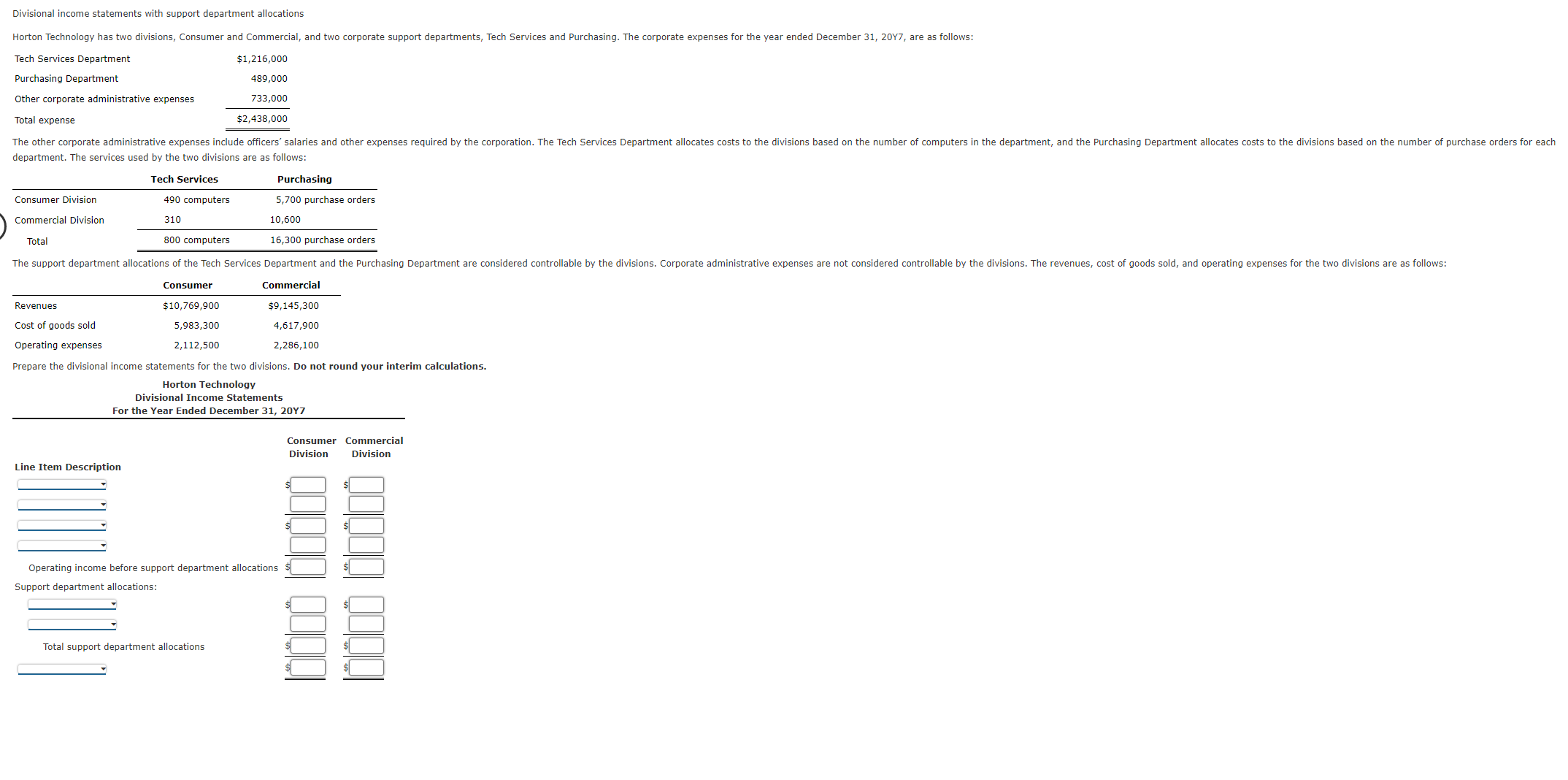 Solved Divisional income statements with support department | Chegg.com