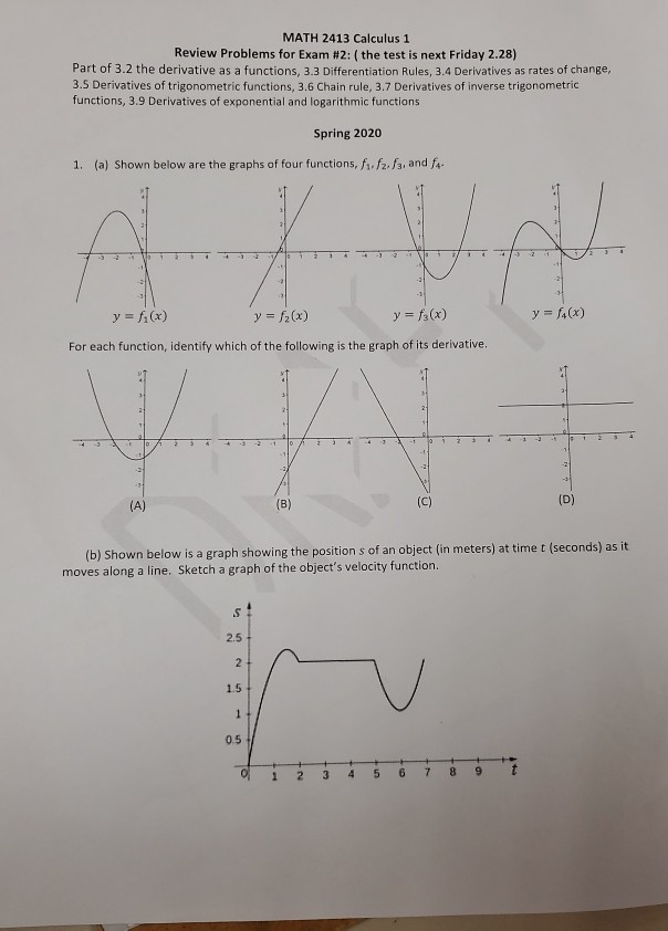 Solved: MATH 2413 Calculus 1 Review Problems For Exam #2: ... | Chegg.com