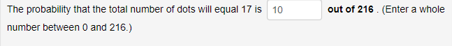 Solved 10 out of 216. (Enter a whole The probability that | Chegg.com