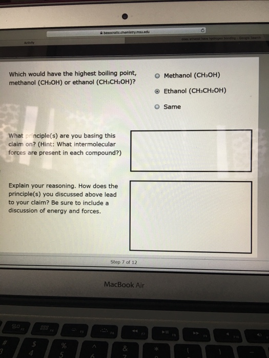 Solved Which would have the highest boiling point, methanol | Chegg.com